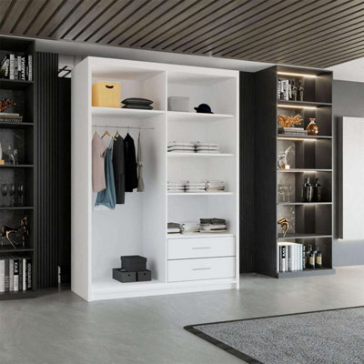 Modren Wardrobe With Rechargeable LED Light High Gloss Sliding Wardrobe ...