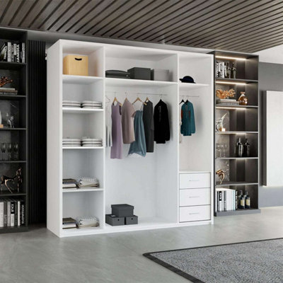 Modren Wardrobe With Rechargeable LED Light High Gloss Sliding Wardrobe ...
