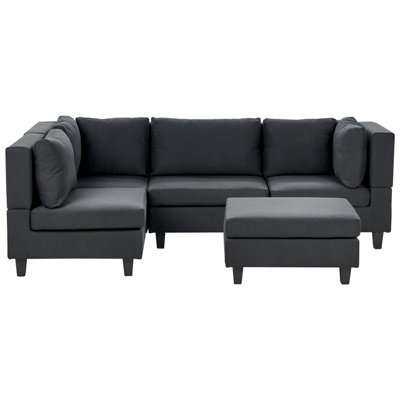 Modular Corner Sofa 4 Seater UNSTAD Right Hand Black Fabric with Ottoman