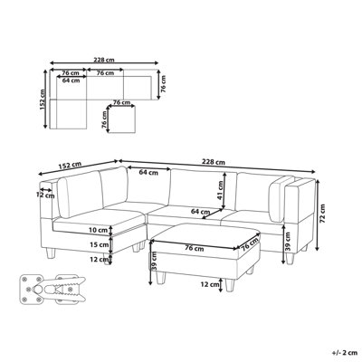 Modular Corner Sofa 4 Seater UNSTAD Right Hand Black Fabric with Ottoman
