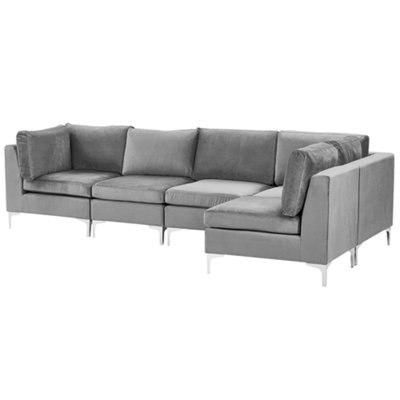 Modular Corner Sofa 5 Seater EVJA Velvet Grey Left Hand