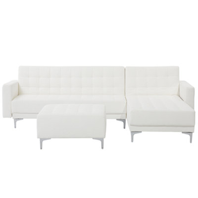 Modular Corner Sofa Bed 4 Seater ABERDEEN Faux Leather White with ...