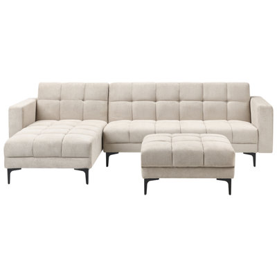 Modular Corner Sofa Bed 4 Seater ALNES Fabric Beige Right Hand