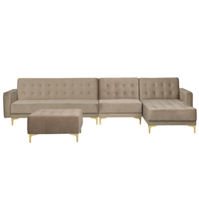 Modular Corner Sofa Bed 5 Seater ABERDEEN Velvet Sand Beige with ...