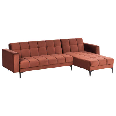 Modular Corner Sofa Bed ALNES Velvet Light Red 4 Seater