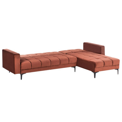 Modular Corner Sofa Bed ALNES Velvet Light Red 4 Seater