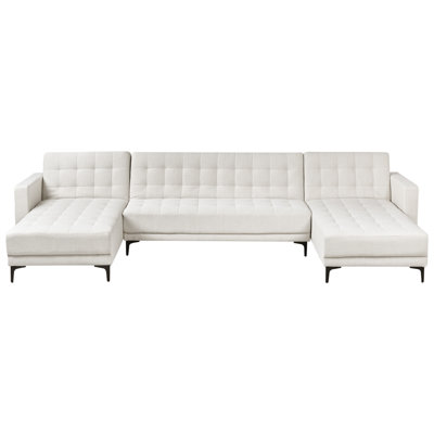 Modular U-Shape Sofa Bed 5 Seater ABERDEEN Fabric Off-White