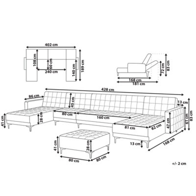 Modular U-Shape Sofa Bed 6 Seater ABERDEEN Velvet Green with Ottoman