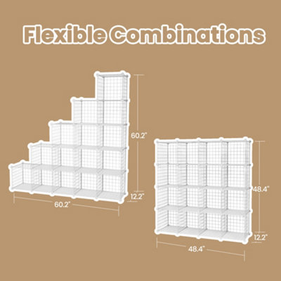 Modular Wire Grid Shelving System With 16 Cubes, Metal Mesh Rack And ...