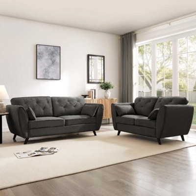Mona 2+3 Seater Sofa Set, Dark Grey Linen