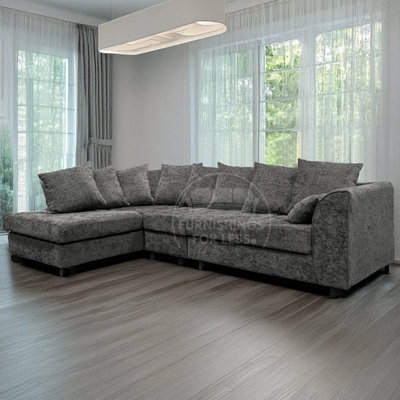 Monaco Chenille Fabric 5 Seater L Shaped Corner Sofa Grey Left Hand Facing
