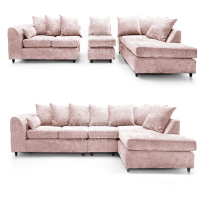 Monaco Chenille Fabric 5 Seater L Shaped Corner Sofa Pink Right Hand Facing