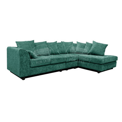 Monaco Chenille Fabric 5 Seater L Shaped Corner Sofa Teal Right Hand Facing