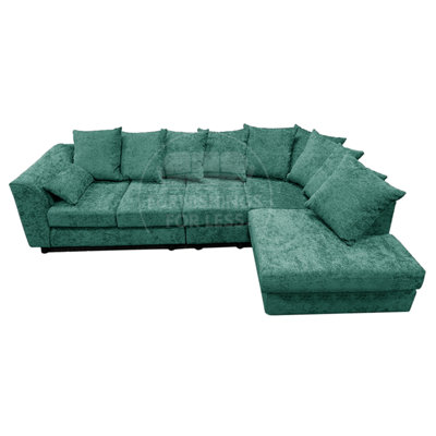 Monaco Chenille Fabric 5 Seater L Shaped Corner Sofa Teal Right Hand Facing