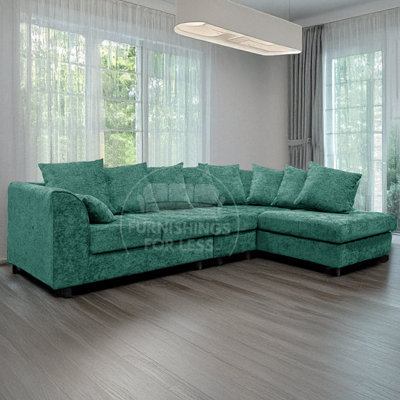 Monaco Chenille Fabric 5 Seater L Shaped Corner Sofa Teal Right Hand Facing