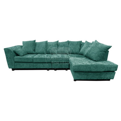 Monaco Chenille Fabric 5 Seater L Shaped Corner Sofa Teal Right Hand Facing