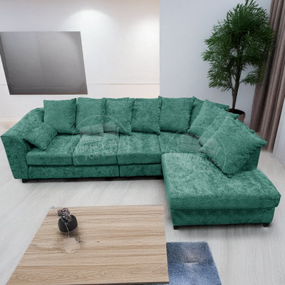 Monaco Chenille Fabric 5 Seater L Shaped Corner Sofa Teal Right Hand Facing
