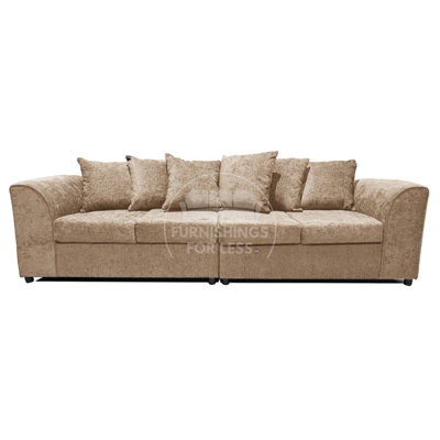 Monaco Chenille Fabric Long 4 Seater Sofa Beige