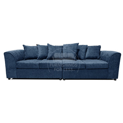 Monaco Chenille Fabric Long 4 Seater Sofa Blue