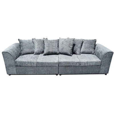 Monaco Chenille Fabric Long 4 Seater Sofa Light Grey
