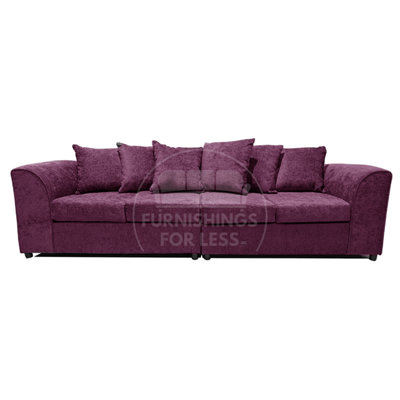 Monaco Chenille Fabric Long 4 Seater Sofa Purple