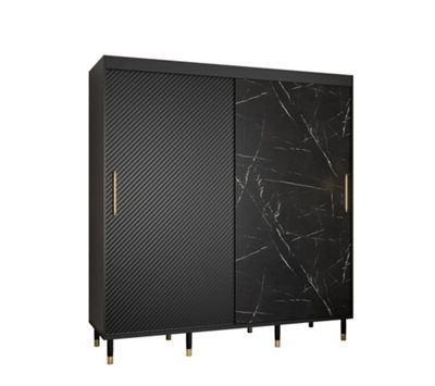 Monaco Contemporary 2 Sliding Door Wardrobe Gold Handles Marble Effect ...