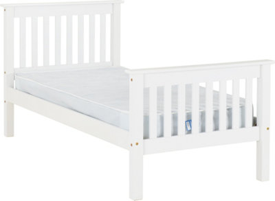 Monaco Single Solid Pine High Foot End Bed Frame in White