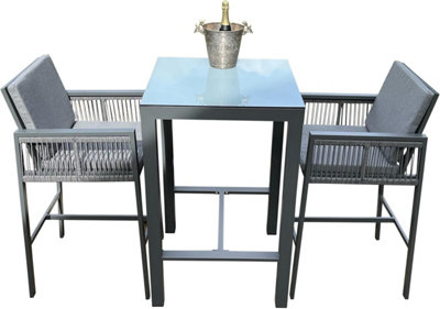 Monaco Tall Garden Bar Table Aluminium Bistro Set Complete With 2 Tall ...
