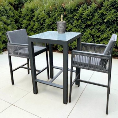 Monaco Tall Garden Bar Table Aluminium Bistro Set Complete With 2 Tall ...