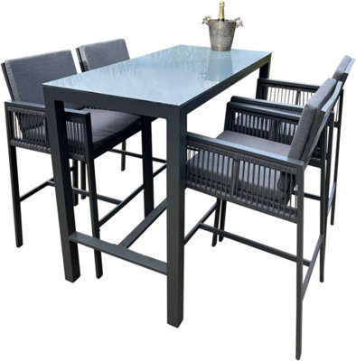 Monaco Tall Garden Bar Table Dining Aluminium Set Complete With 4 Tall ...