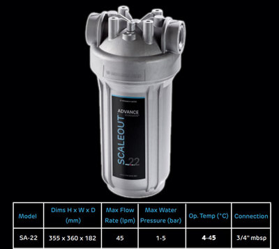 Monarch Scaleout Advance SA-22 Water Softener Alternative + 22mm Hoses ...