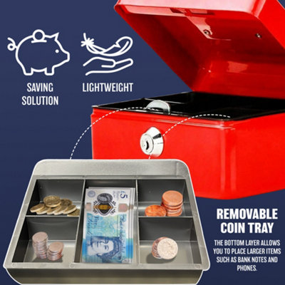 Money Bank Cash Deposit Box Steel Tin Safe Petty Key Coin Lockable ...