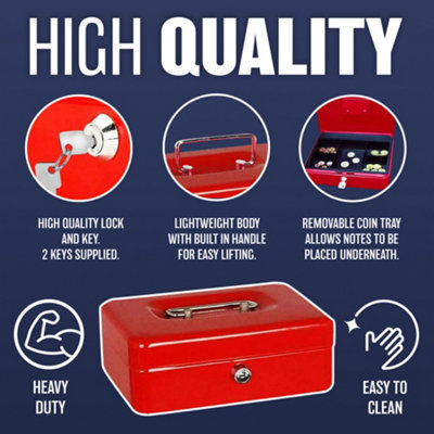 Money Bank Cash Deposit Box Steel Tin Security Safe Petty Key Coin Tray ...