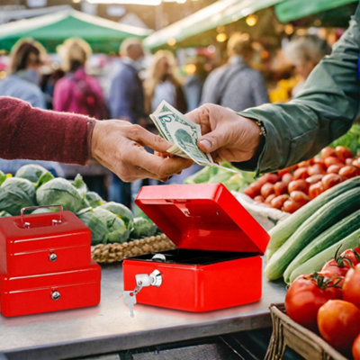 Money Bank Cash Deposit Box Steel Tin Security Safe Petty Key Coin Tray ...