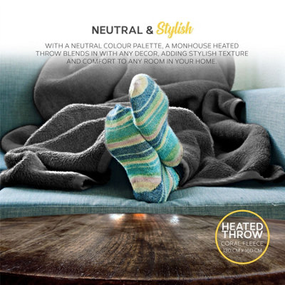 Monhouse Heated Throw - Electric Blanket - Digital Controller - Timer ...