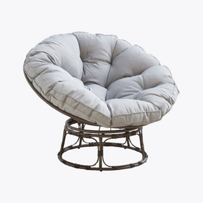 Monica Papasan Moon Chair Outdoor Garden Rattan Padded Seat Grey Cushion