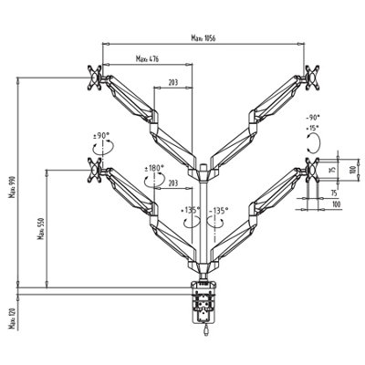 Monitor Arm - for 4 screens, swivel arms can be tilted, rotated, and ...