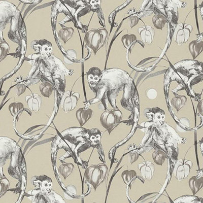 Monkey Jungle Wallpaper Textured Embossed Tropical Beige Paste The Wall ...