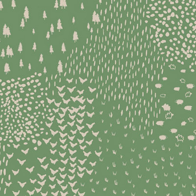 Mono Farm Green and White Wallpaper
