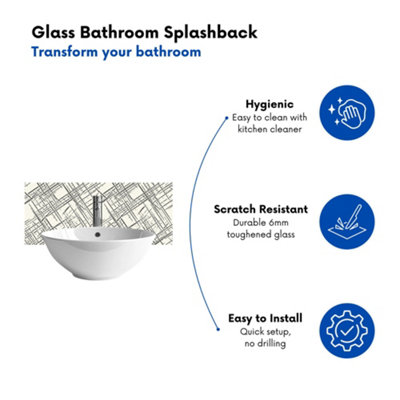Monochrome Distressted Pattern Glass Bathroom Splashback