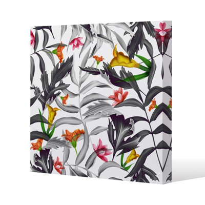 Monochrome Leaves (Canvas Print) / 90 x 90 x 4cm | DIY at B&Q