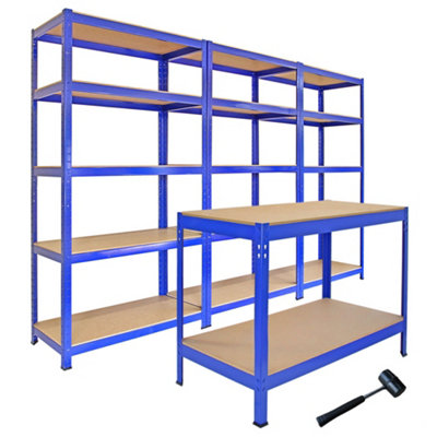 Monster Racking Heavy Duty Garage Storage Shelves (x3) & Workbench Blue ...