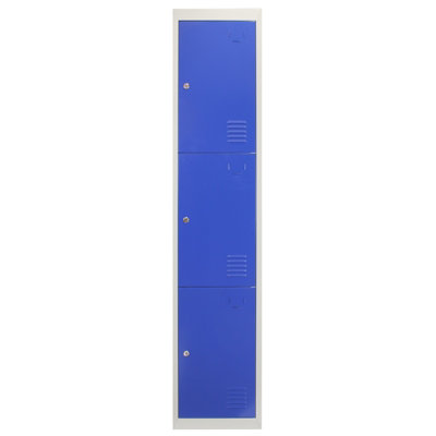 MonsterShop 3 x Blue 3 Door Metal Storage Lockers, Blue & Grey Steel ...