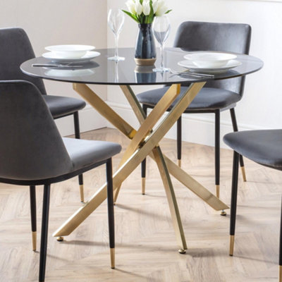 Montero Round Glass Top 4 Seater Dining Table - Gold