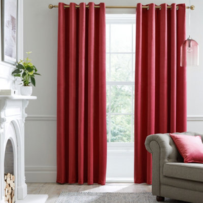 MONTROSE VELVET BLACKOUT PAIR OF BURGUNDY EYELET CURTAINS