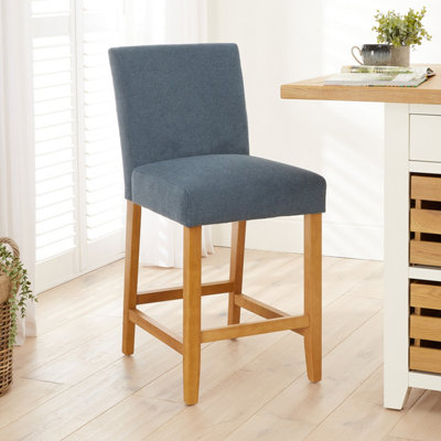 Monty Blue Fabric Bar Stool Modern Minimalist Design Natural Oak Solid ...