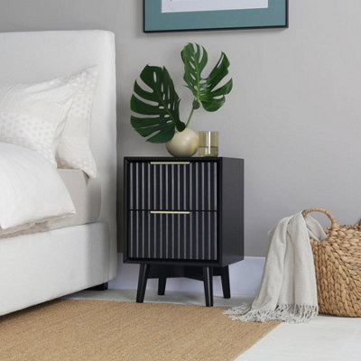 Monza 2 Drawer Bedside Table with Fluted Front Black