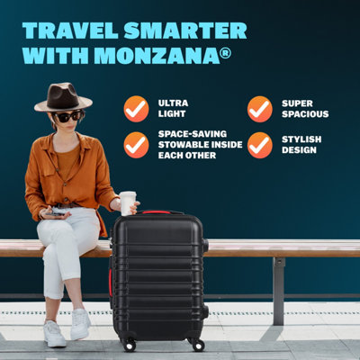 MONZANA 4 Piece Black Hard Shell Suitcase Set Lightweight ABS Luggage ...