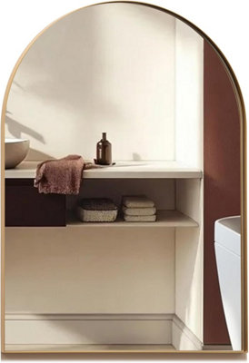 Mood Premium Arch Bathroom Mirror Gold Framed Wall Mounted, Recessed Arched Frame Modern ...