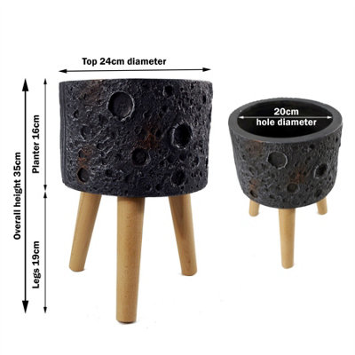 Moon Black Planter with Stand 35cm x 24cm